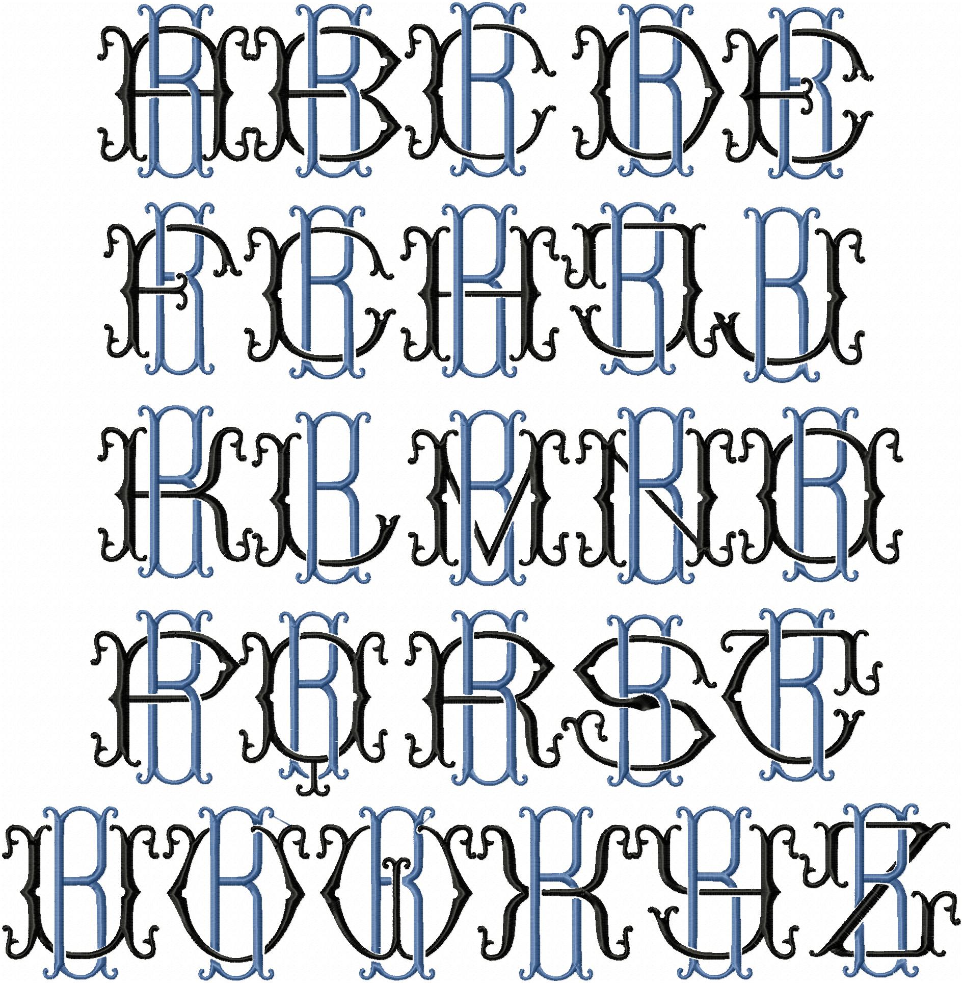 VINTAGE BAROQUE INTERLOCKING MONOGRAM FONT - SET "B" 3 AND 4 INCH SIZE | Bling Sass & Sparkle
