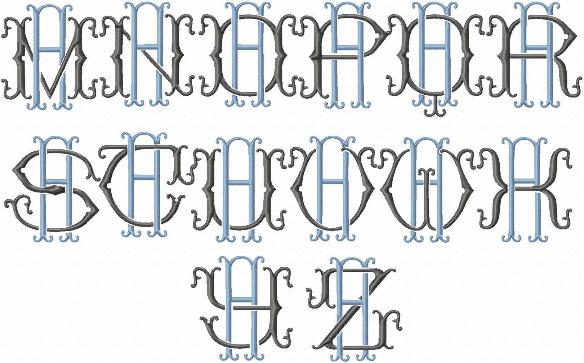 VINTAGE BAROQUE INTERLOCKING MONOGRAM FONT - SET "A" 3 AND 4 INCH SIZE ...